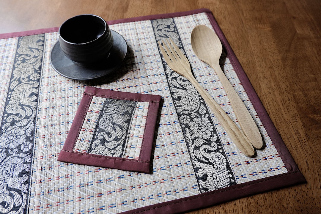 Reed Placemats & Coasters Set, Elephant Pattern, Handmade Thai Decor - Etsy