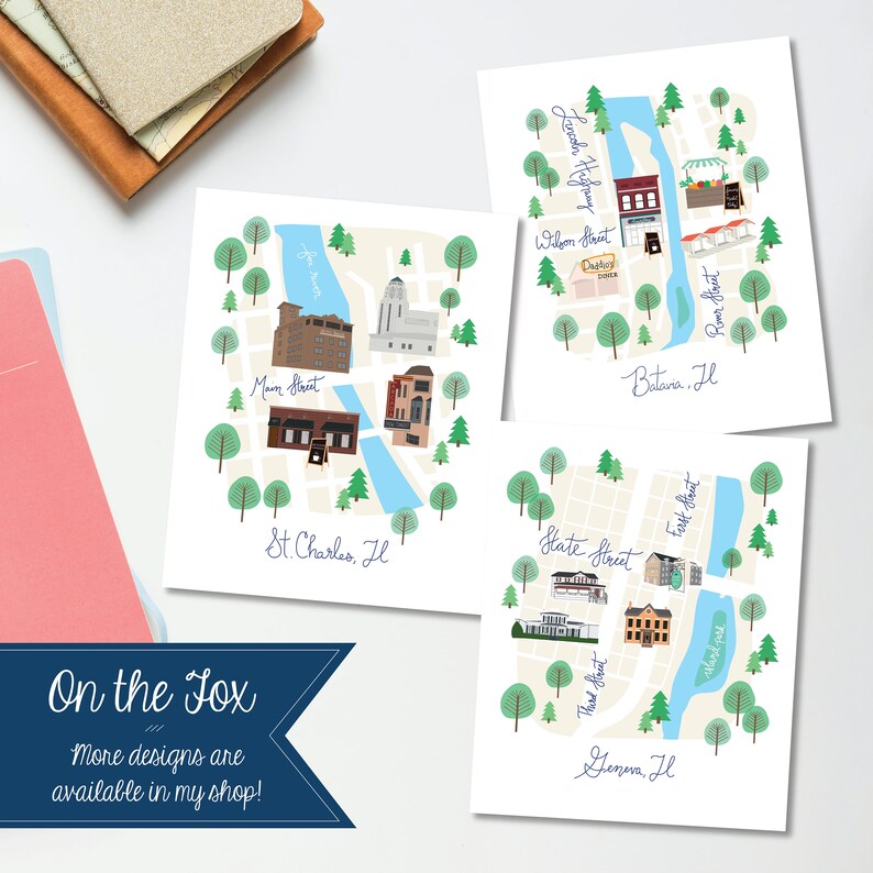 Hand Drawn City Map of Downtown Batavia Illinois Historic - Etsy