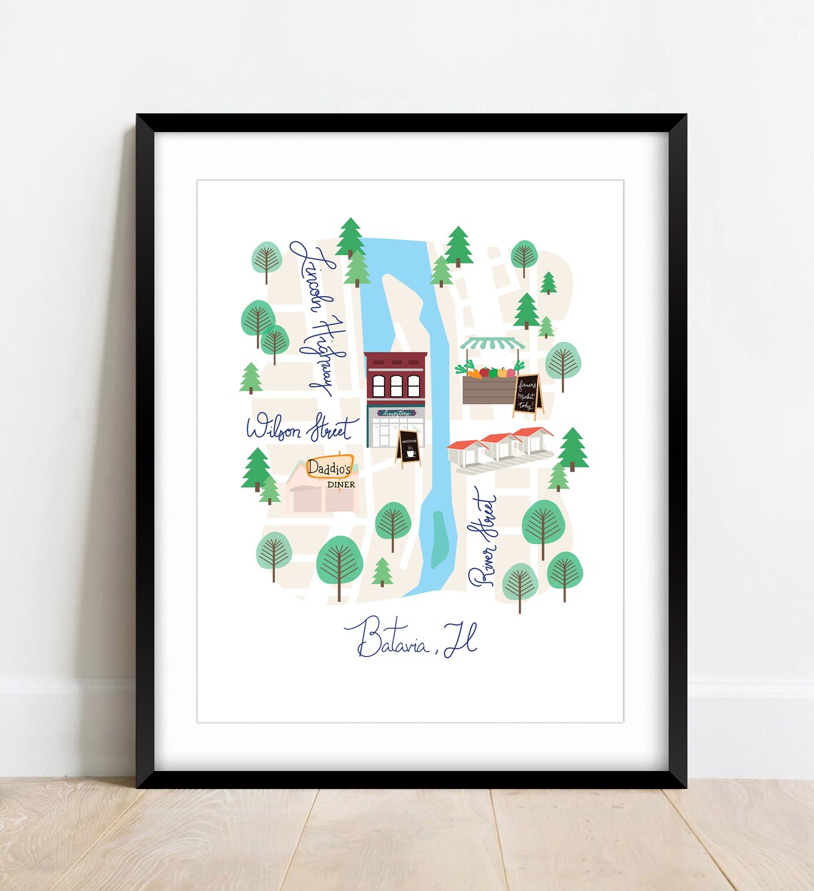 Hand Drawn City Map of Downtown Batavia Illinois | Historic Wilson ...