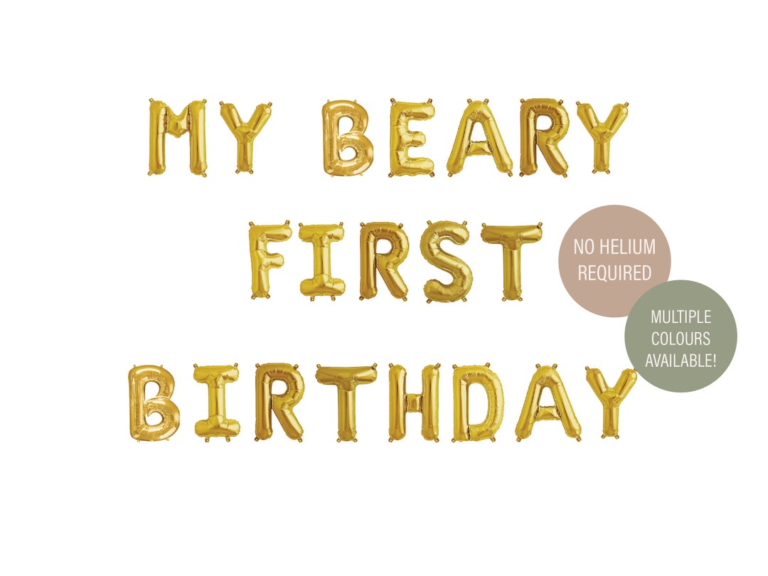 Gold Foil Balloon Letters 16" - My Beary First Birthday - Air Filled ...