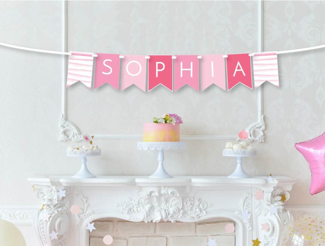 Custom Name Banner - Pink Birthday Decor - Pink Banner - Girl's ...