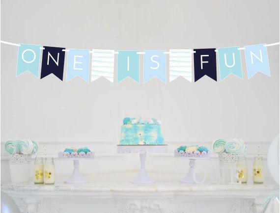 One is Fun Birthday Banner 1st Birthday Decor Blue | Etsy