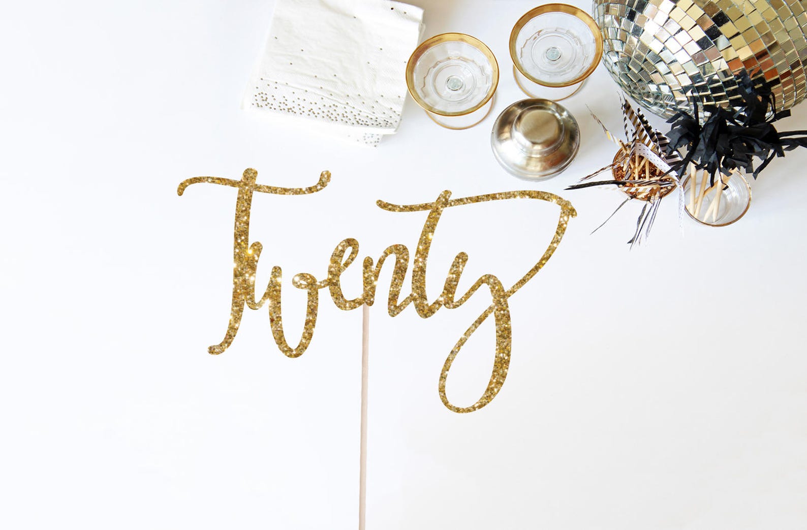 Twenty Cake Topper 20th Birthday Cake Topper Glitter Cake Etsy