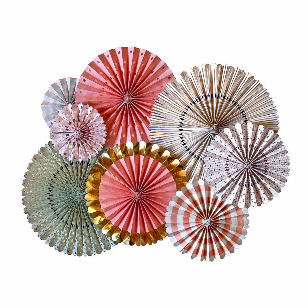Trend Party Paper Fans - Set of 8 - Pink, Mint and White Party Decor ...