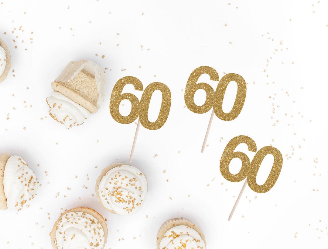 60 Cupcake Toppers - 60th Birthday Party Decor - Numbered Birthday ...