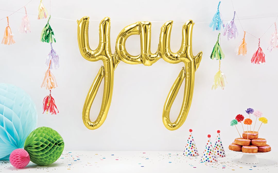 Yay Script Balloon - Gold Foil Balloon - Gold Party Decor - Engagement ...