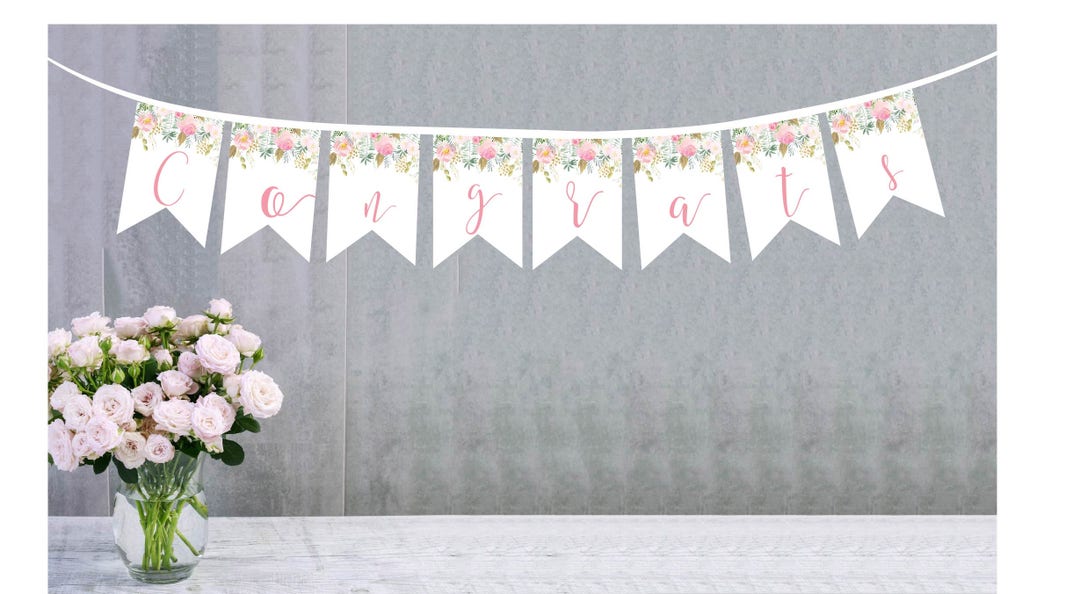 Congrats Printed Banner - Floral Printed Banner - Congratulations ...