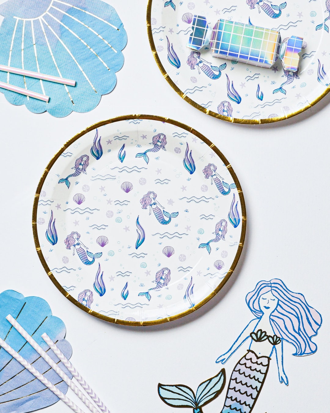 Mermaid Paper Plates - 9" Wide - Set of 8 - Round Mermaid Plates ...