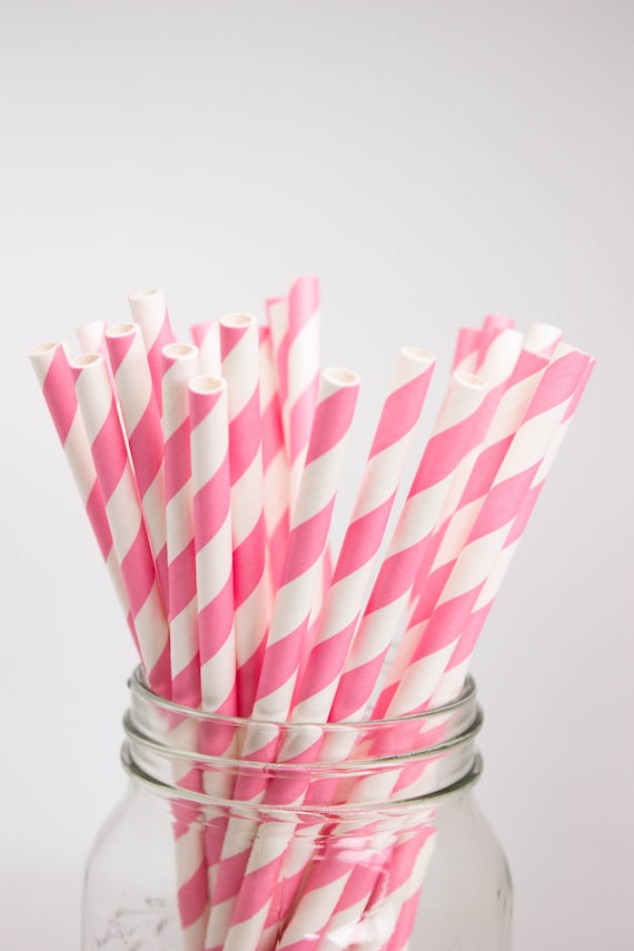 Pink and White Stripe Straws Pink and White Party Decor - Etsy