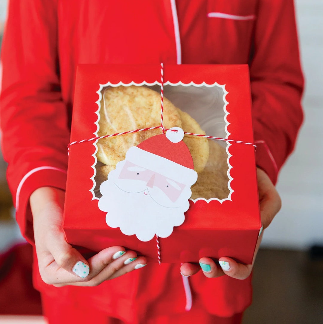 Santa Cookie Paper Treat Box Set of 6 With Tags and Twine Santa Cookie ...