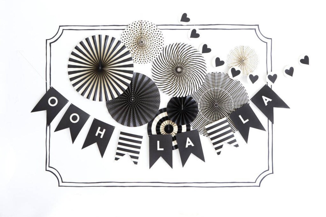 Black and White Paper Party Fans Set of 8 Black and White - Etsy