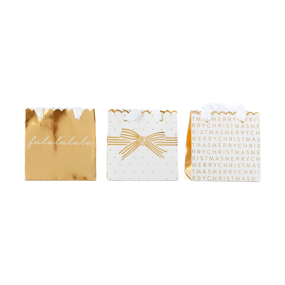 Gold Bow Mini Gift Bag Set - 6 per Set - Christmas Wrapping - Christmas ...