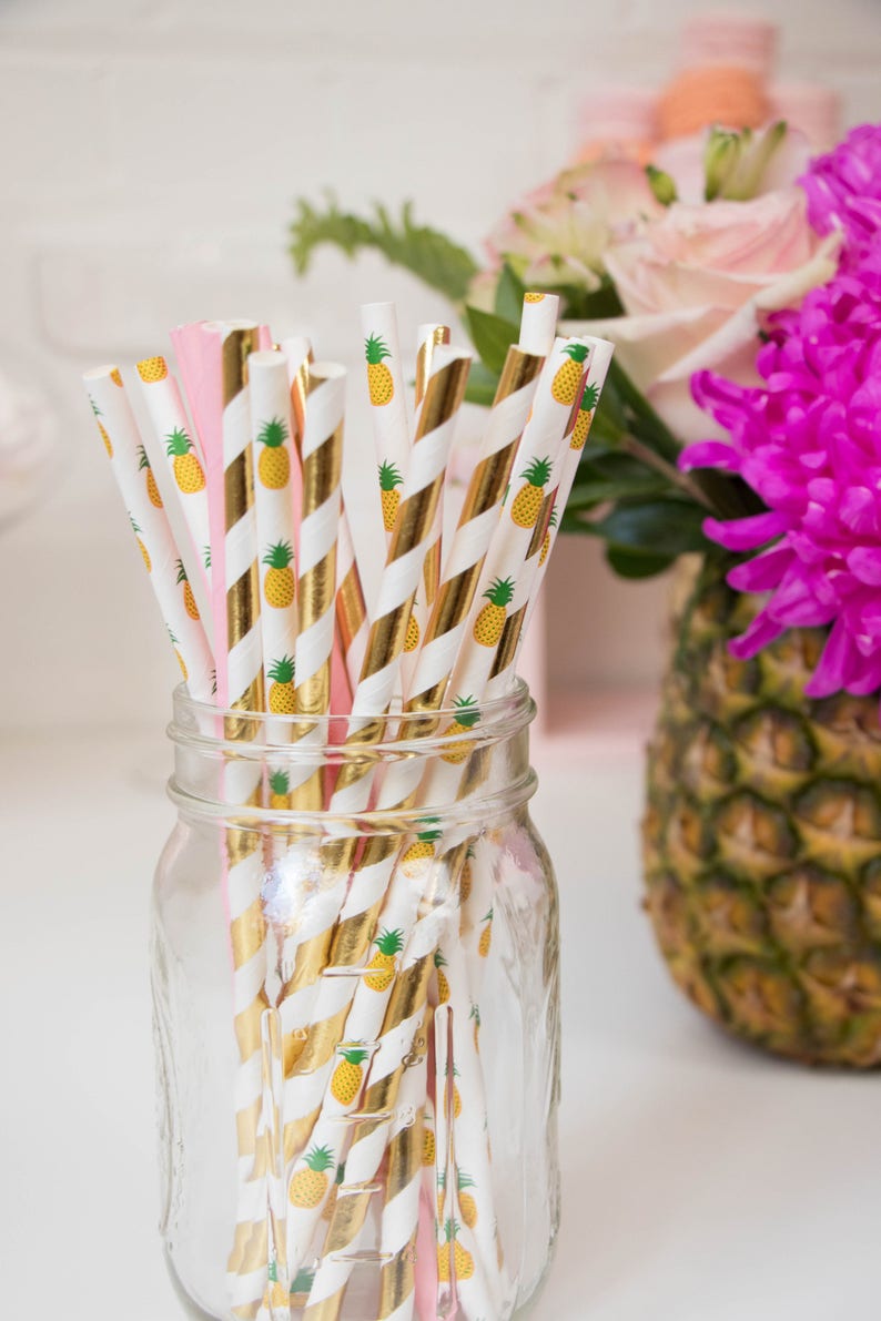 Pineapple Bundle Party Straws Aloha Theme Party Straws - Etsy