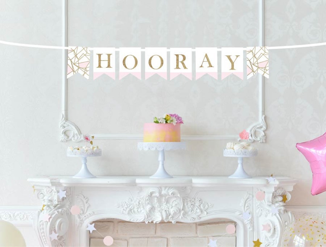 Hooray Banner - Pink and Gold Banner - Birthday Decor - Photo Backdrop ...