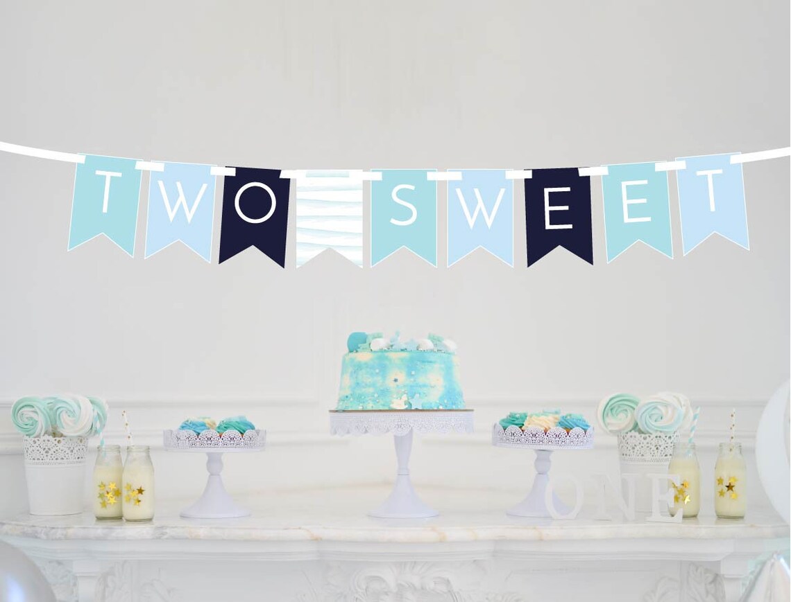 Two Sweet Banner Boy's Birthday Banner 2nd Birthday | Etsy
