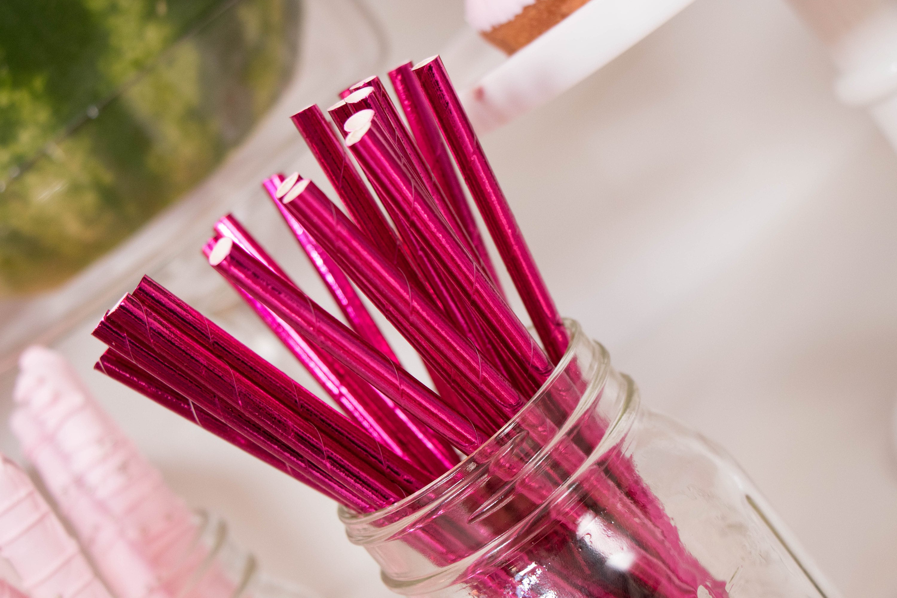 Magenta Foil Party Straws - Pink Foil Straws - Bridal Shower Decor ...