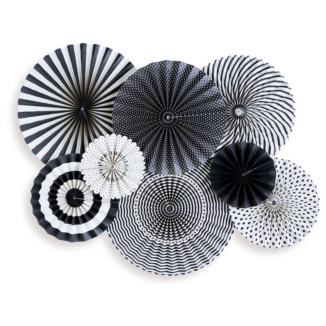 Black and White Paper Party Fans - Set of 8 - Black and White Themed ...