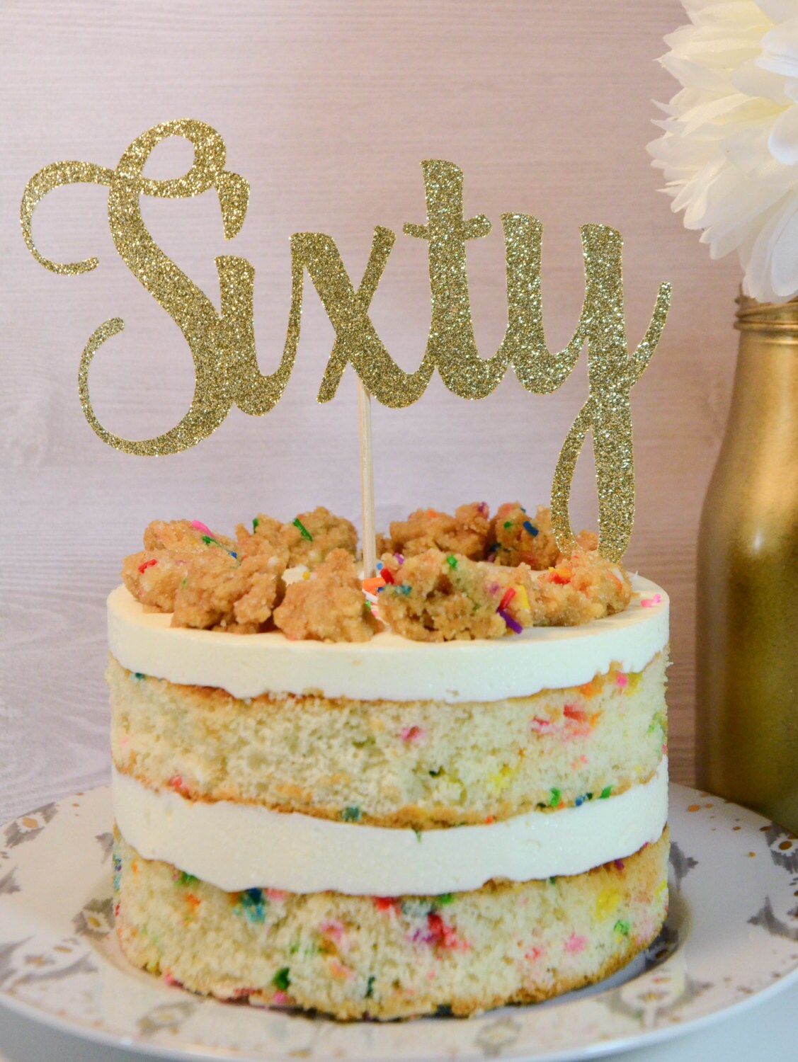 Sixty Cake Topper - 60th Birthday - Glitter Cake Topper - Party ...