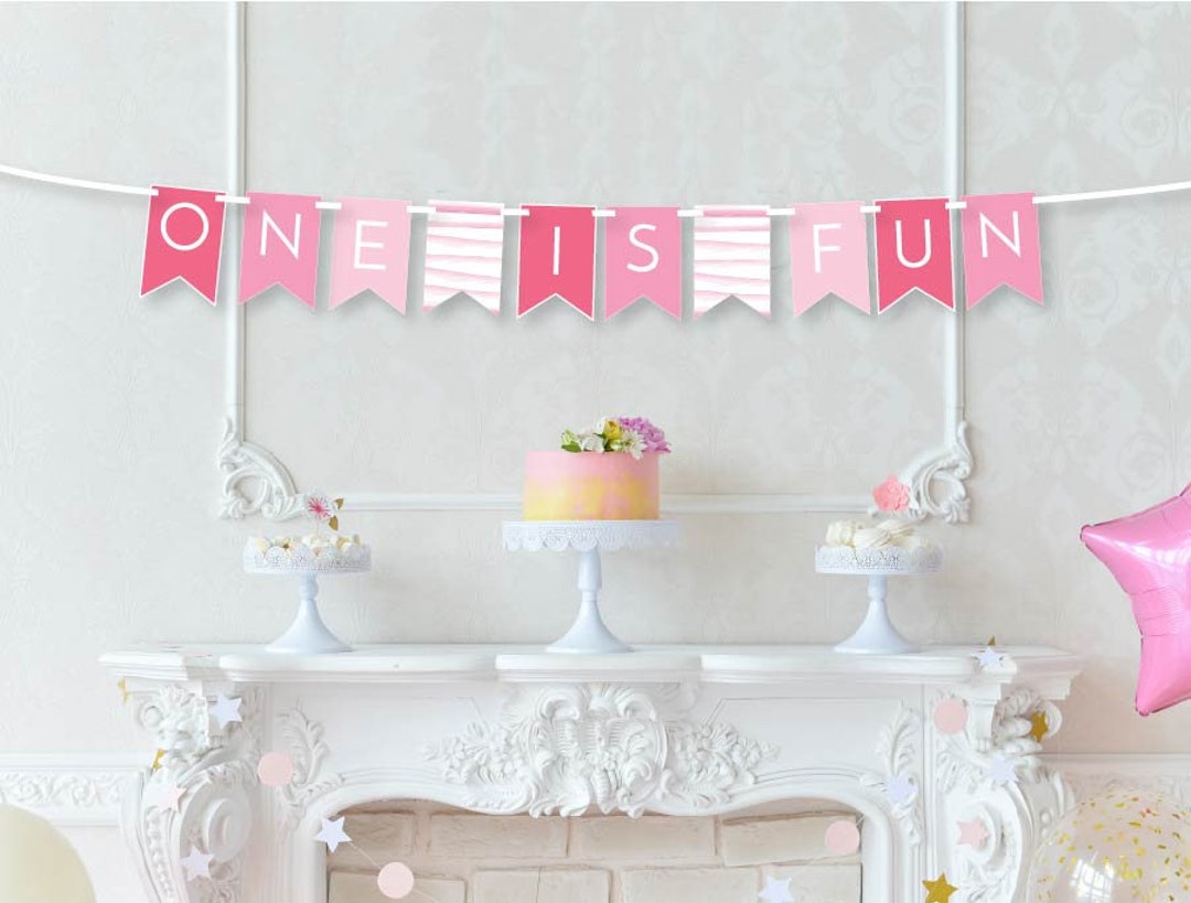 One is Fun Birthday Banner - 1st Birthday Decor - Pink Birthday Decor ...