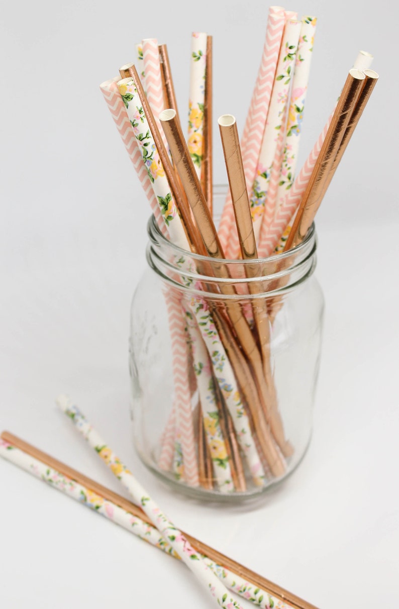 Pink Rose Gold and Floral Party Straws Paper Party Straws - Etsy Canada