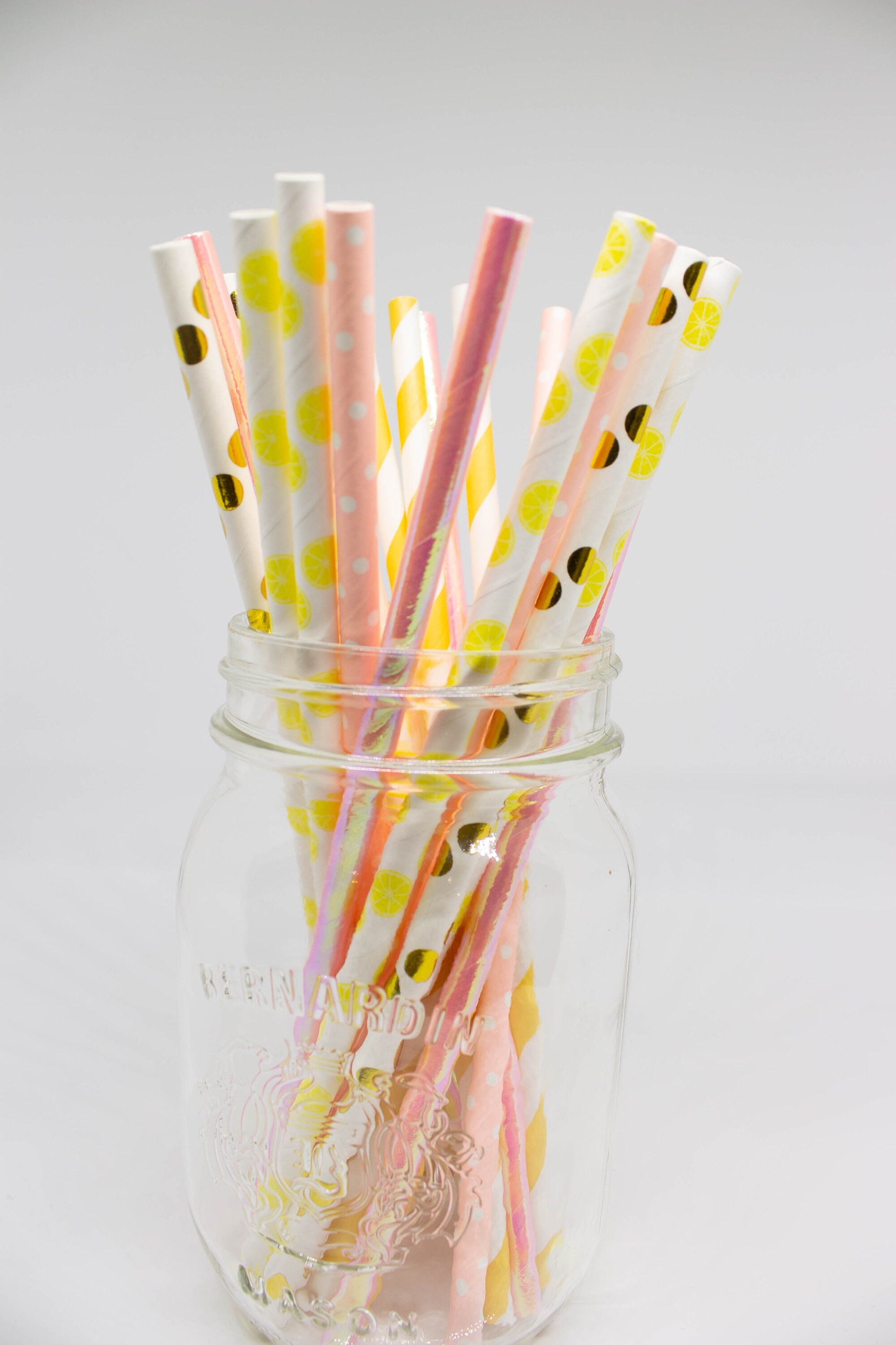 Pink & Lemon Print Paper Party Straws - Main Squeeze Theme - Lemonade ...