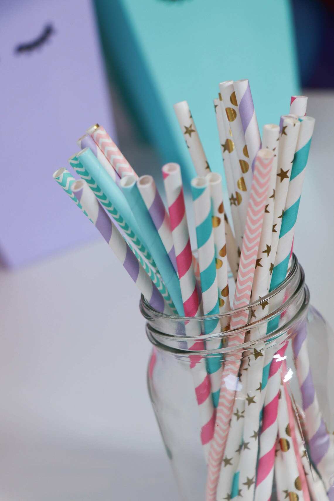 Blue Pink Purple and Gold Party Straws Paper Party Straws | Etsy