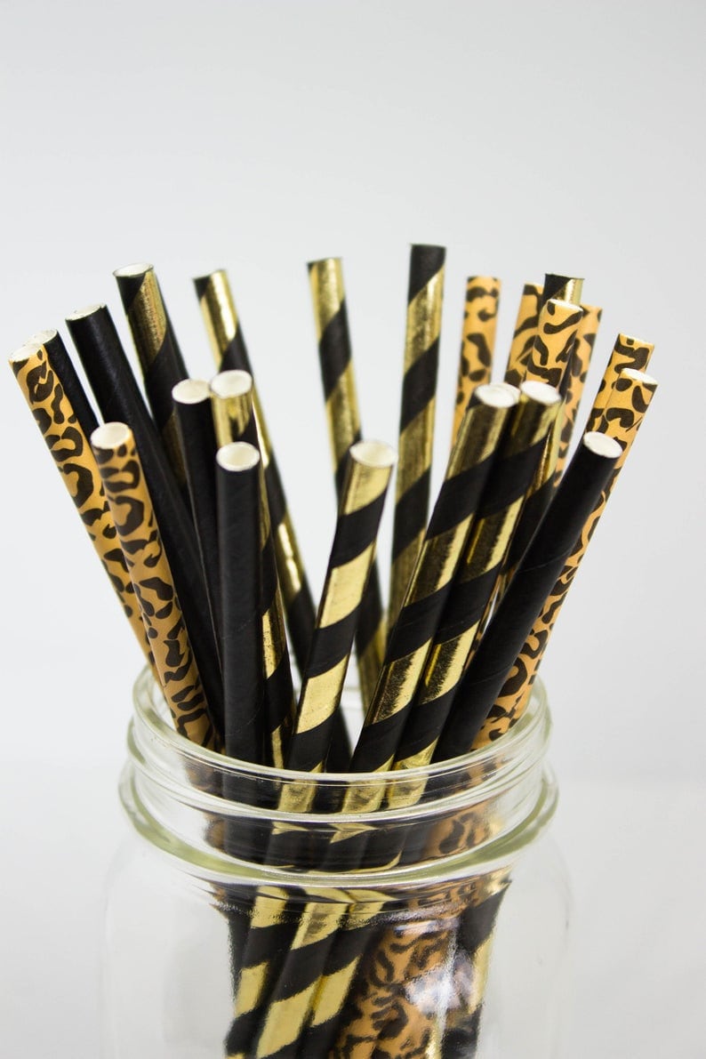 Pink and Cheetah Print Paper Straws - Animal Print Straws - Safari ...