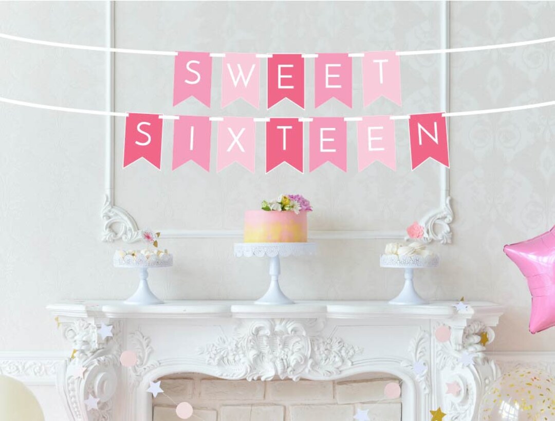 Sweet Sixteen Banner - Sweet 16 Birthday Decor - Happy Sweet 16 Banner ...