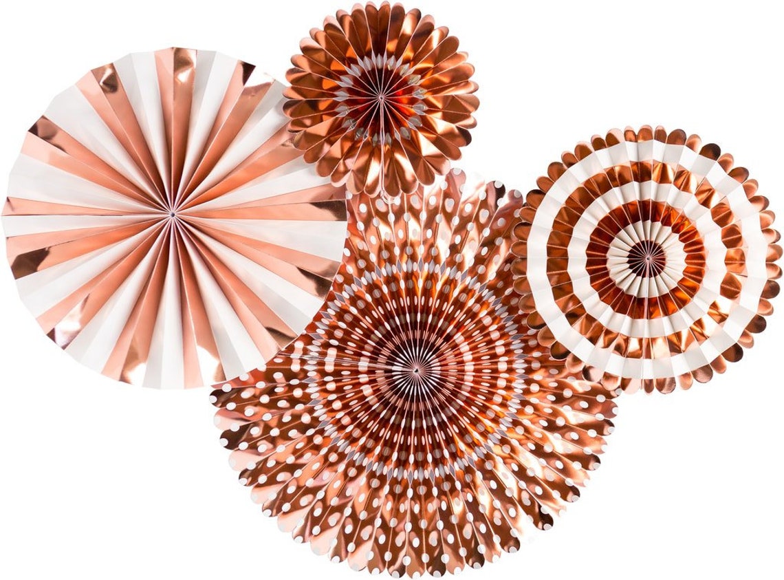 Rose Gold Paper Party Fans Set of 4 Rose Gold Decor - Etsy