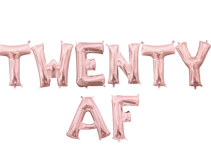 TWENTY Cursive Letter and Number Balloon Banner Gold, Rose Gold ...