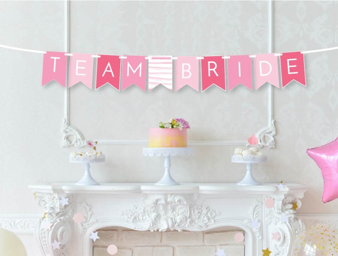 Team Bride Banner - Pink and White Bridal Banner - Bachelorette Party ...