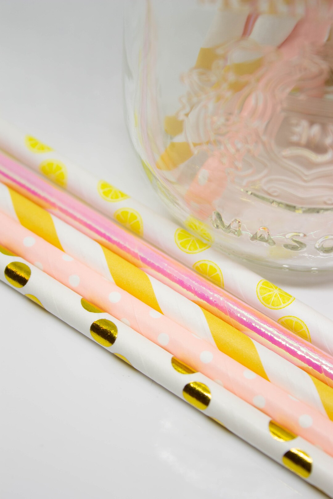 Pink & Lemon Print Paper Party Straws - Main Squeeze Theme - Lemonade ...