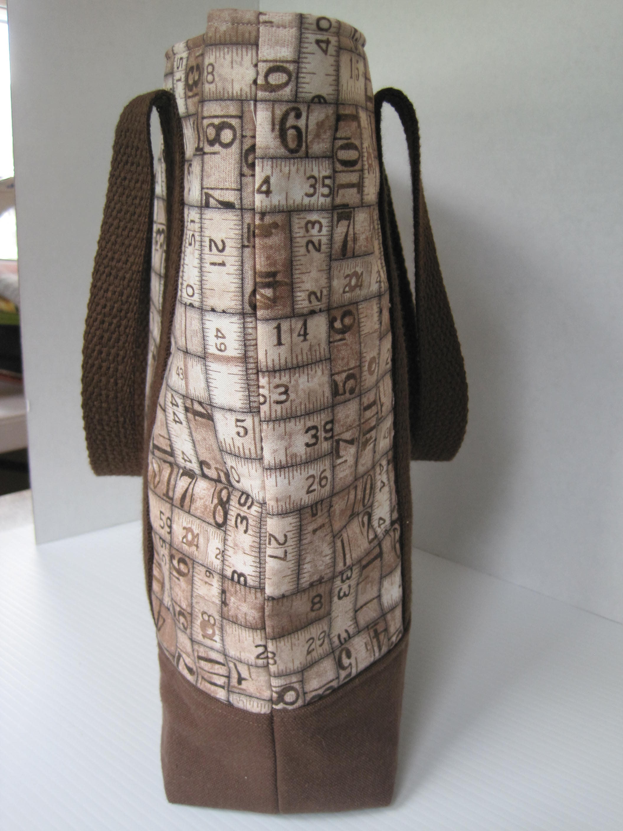 Fabric Handbag, Brown Measuring Tape Print, Tote, Purse, Fashion ...