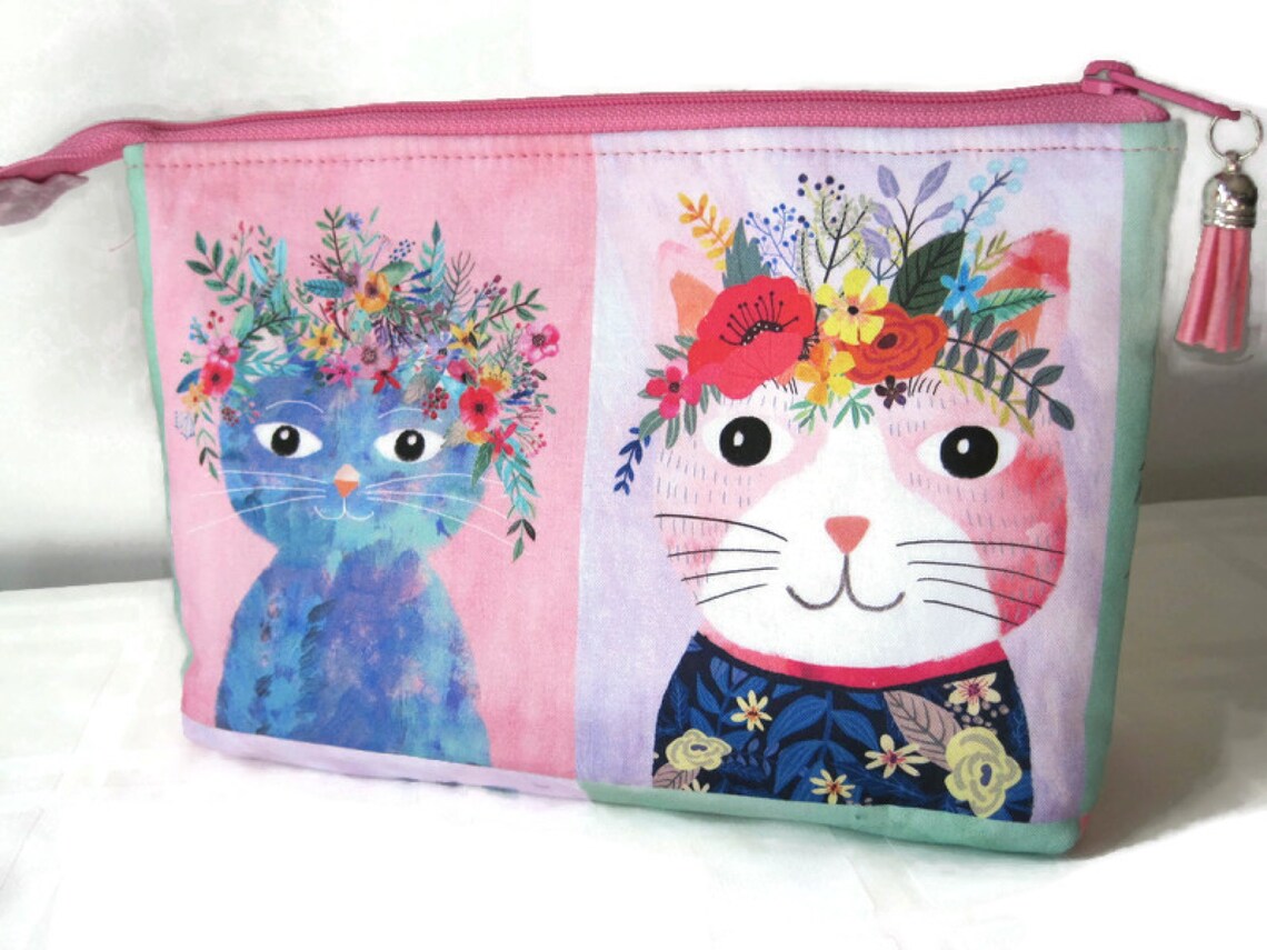 Pouch Handbag Clutch Purse Cats With Floral Hats Pink and - Etsy