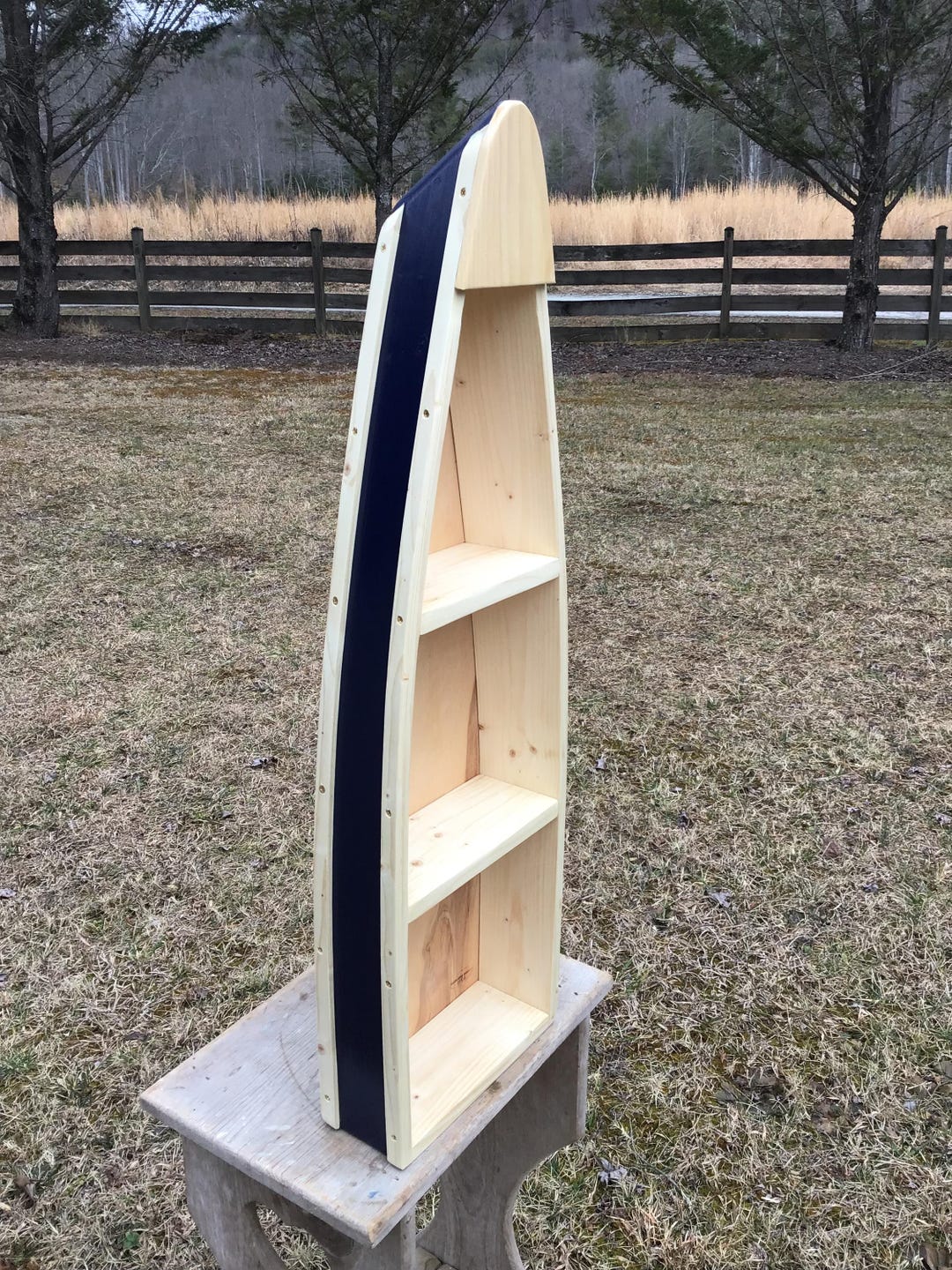 Nautical Boat Shelf: Cottage Style Navy & White Pine Decor - Etsy