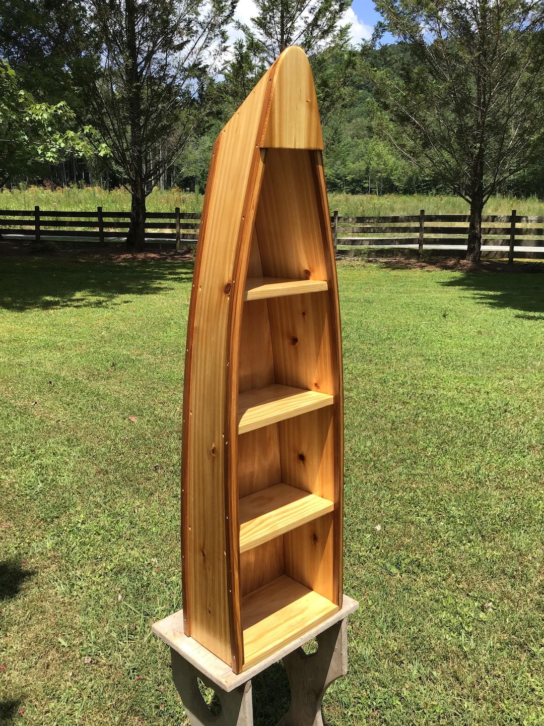4 Foot Cedar Boat Bookshelf, Canoe Bookcase, Nautical Shelves for ...