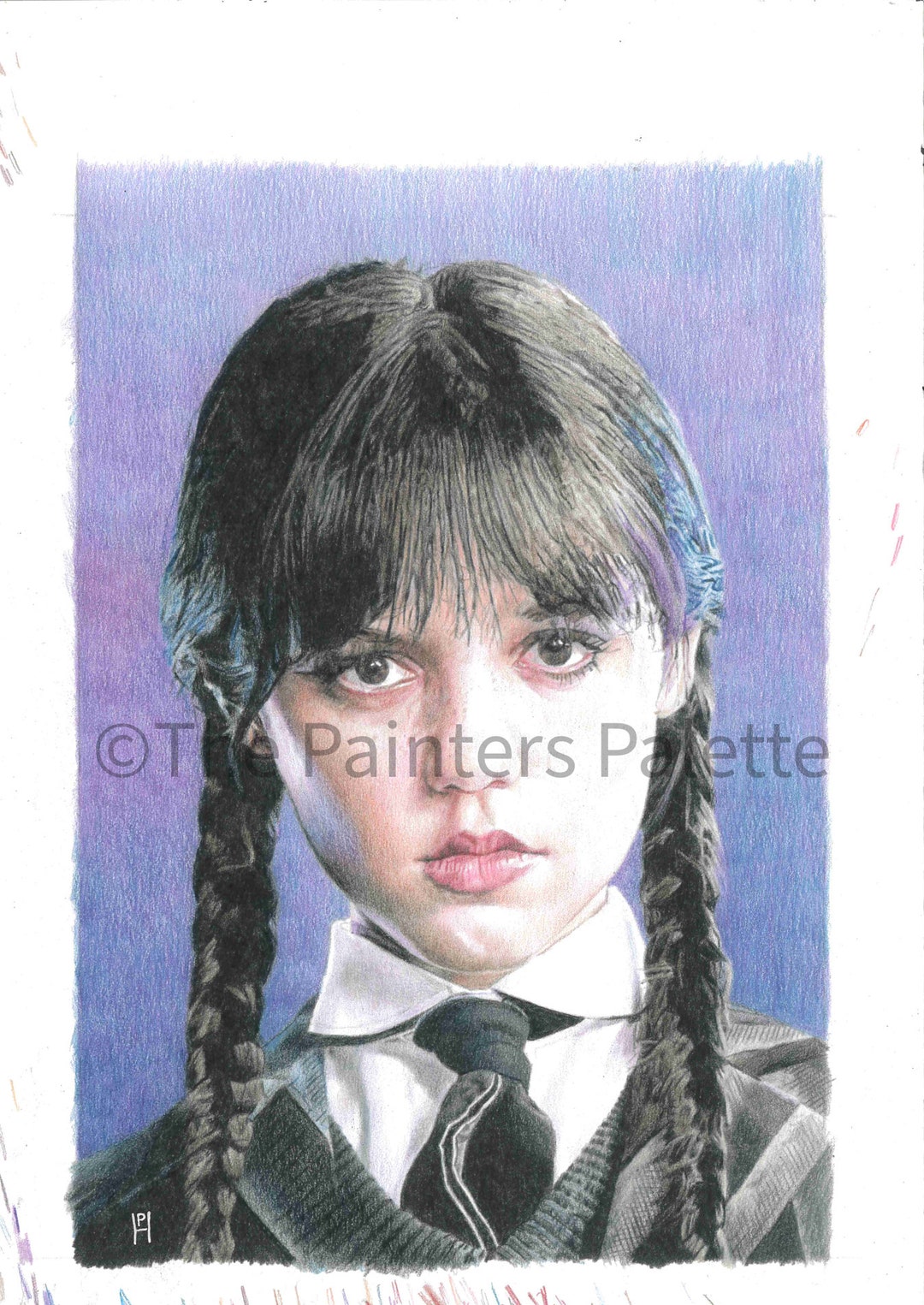 Wednesday Addams Artwork. Movie, Colour Pencil Painting, Mounted and ...