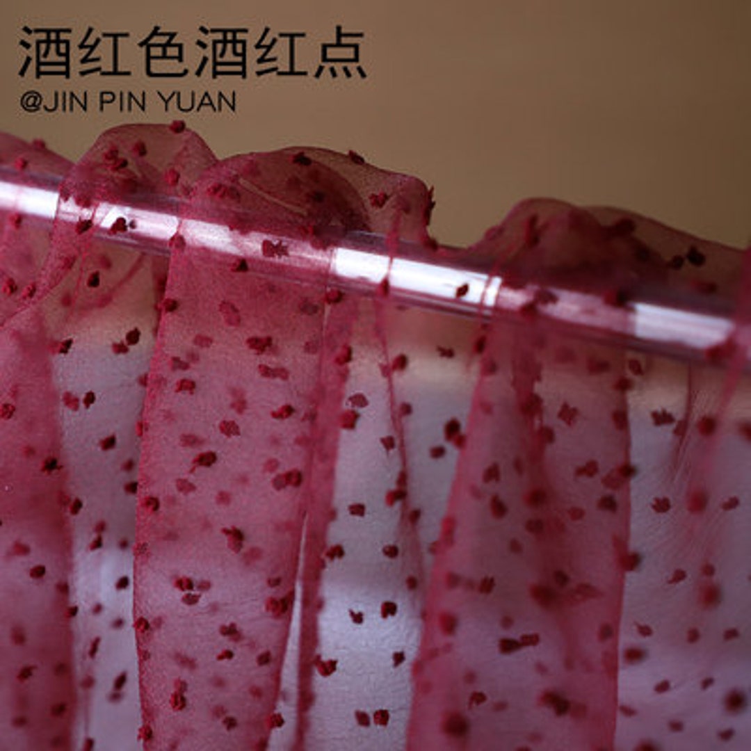 Wine Red Voile Fabric With Polka Dots and Glitters for Dress, Apparel ...