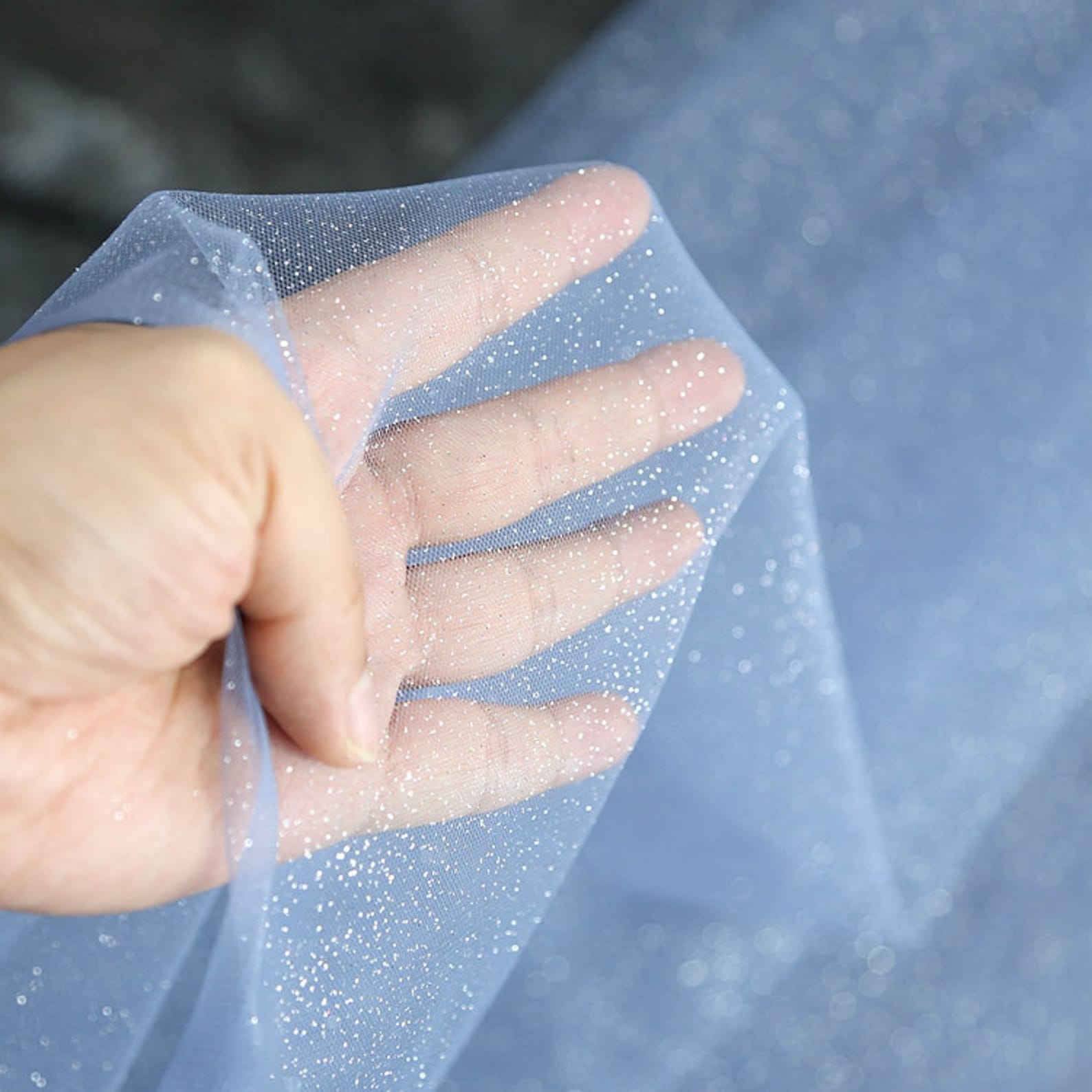 Light Blue Tulle Fabric With Glitters for Veil, Dress, Prop, Decors ...