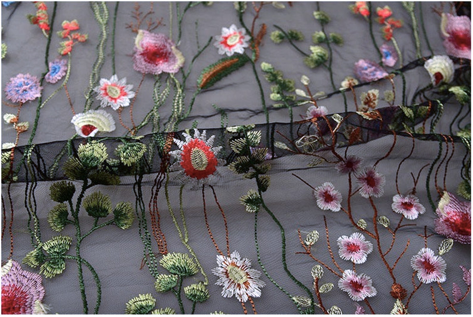 Black Heavy Embroidered Ace Fabric Embroidered Tulle Lace - Etsy