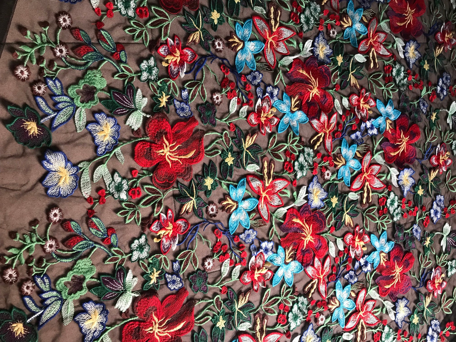 Black Heavy Embroidered Ace Fabricexquisite Floral Tulle - Etsy