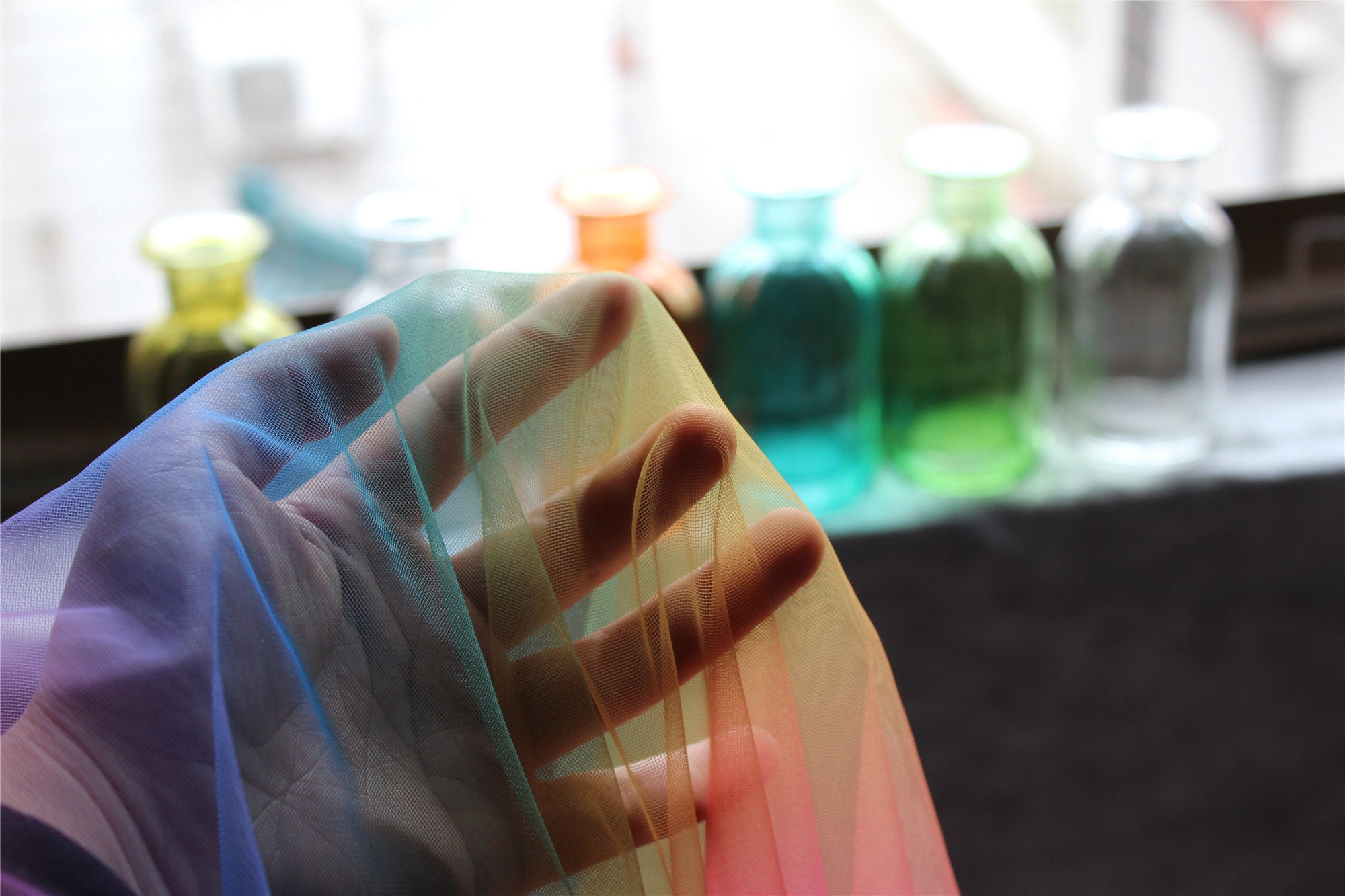Tulle Fabric With Gradient Colors, Rainbow Mesh Lace Fabric - Etsy