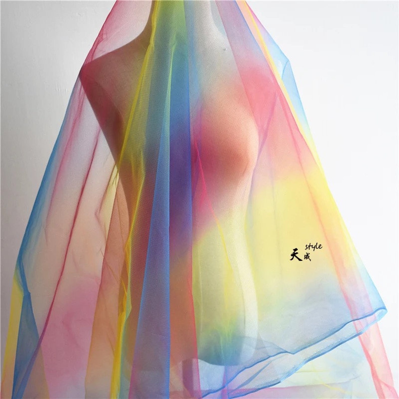 Tie-dyed Tulle Fabric With Gradient Colors, Rainbow Color Mesh Lace ...