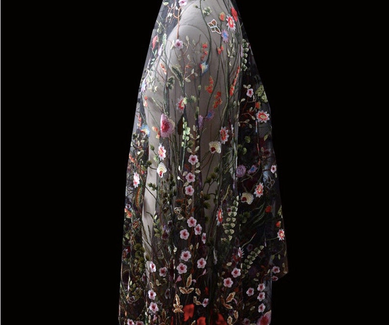 Black Heavy Embroidered Ace Fabric Embroidered Tulle Lace - Etsy