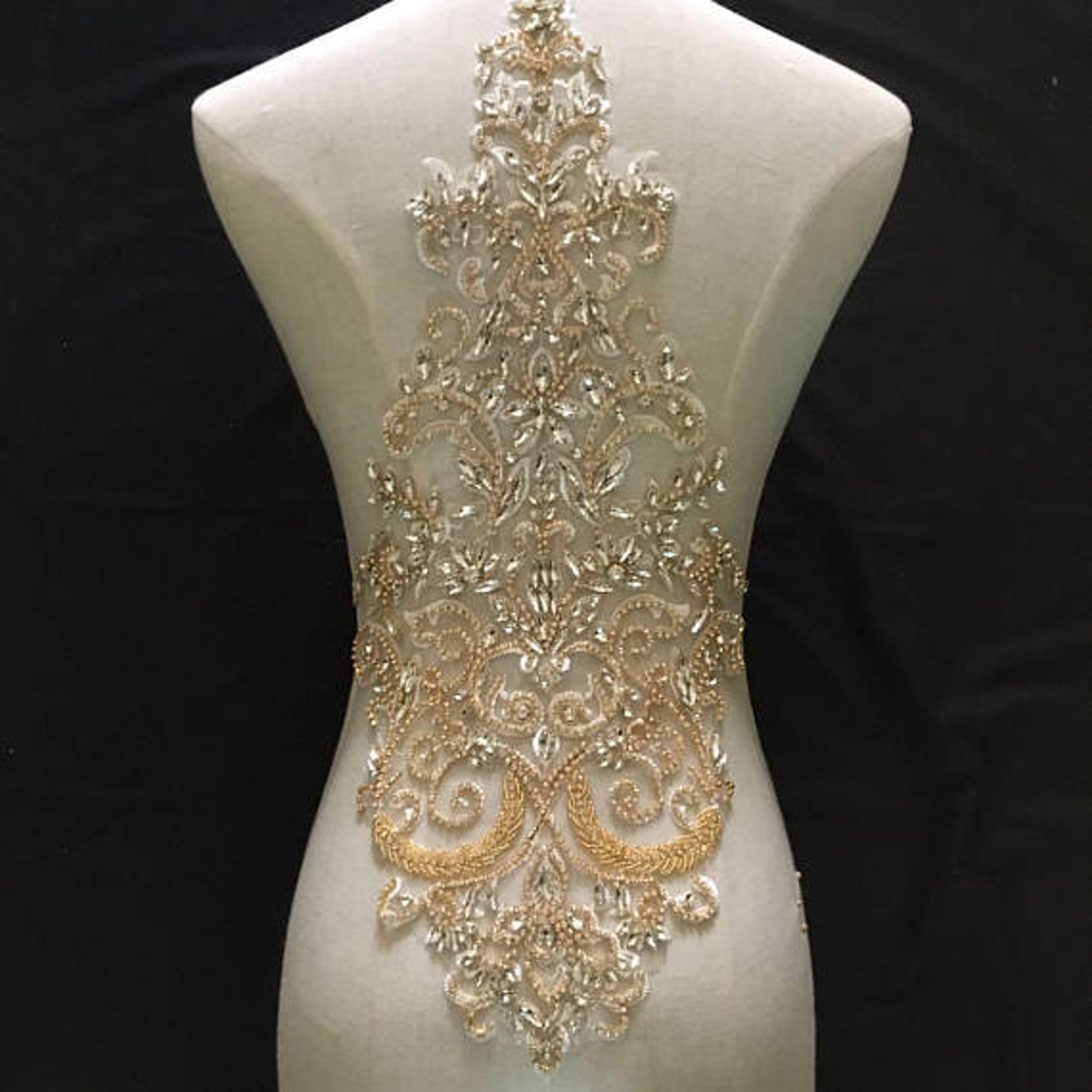 Large Crystal Bodice Applique, Crystal Bead Applique for Bridal Dress ...