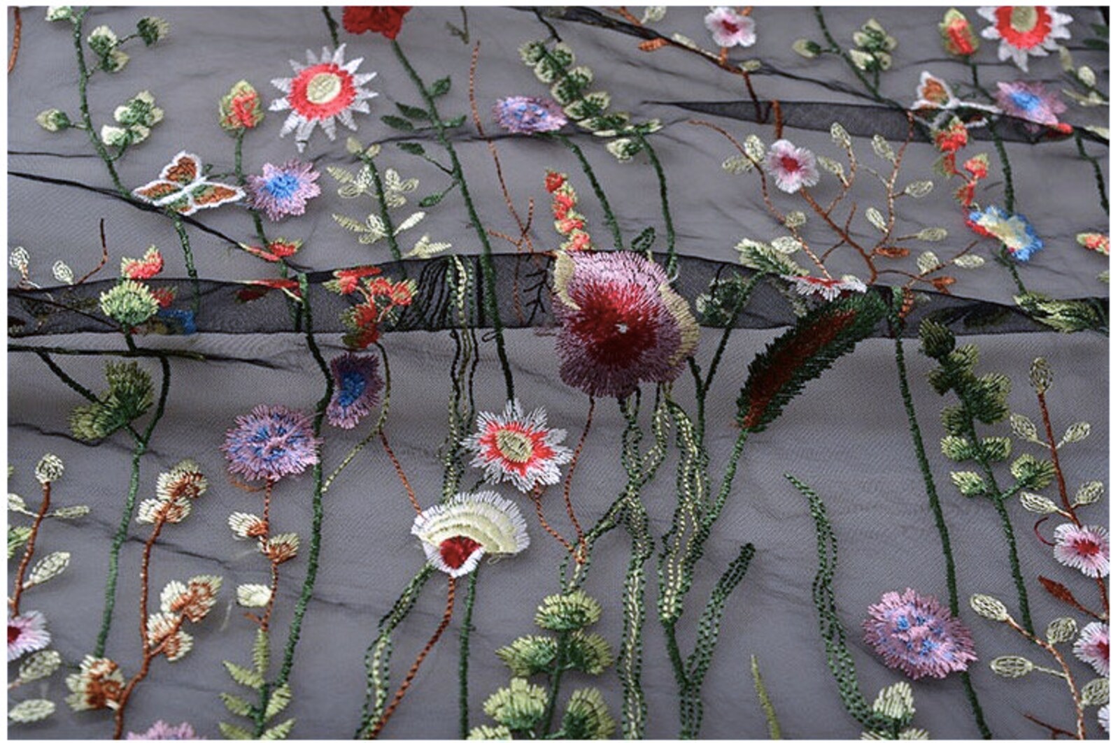 Black Heavy Embroidered Ace Fabric Embroidered Tulle Lace | Etsy