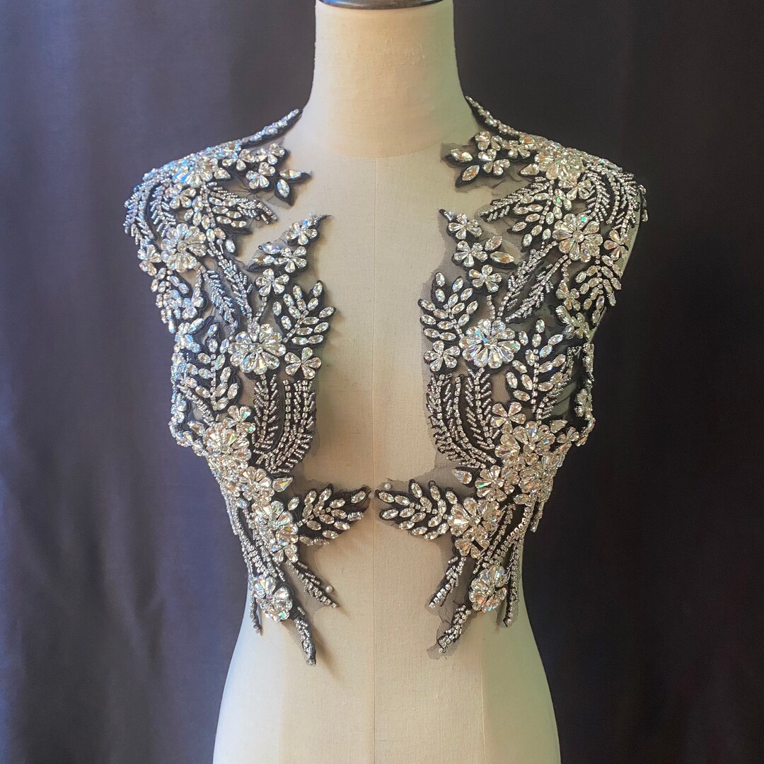 Black and Silver Crystal Bodice Applique for Couture and Costume ...
