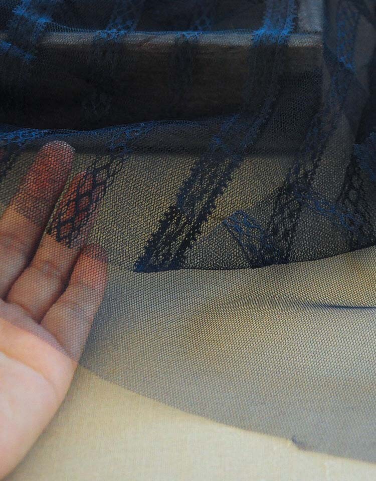 Navy Blue Tulle Lace Fabric With Strips Vintage Style Tulle | Etsy