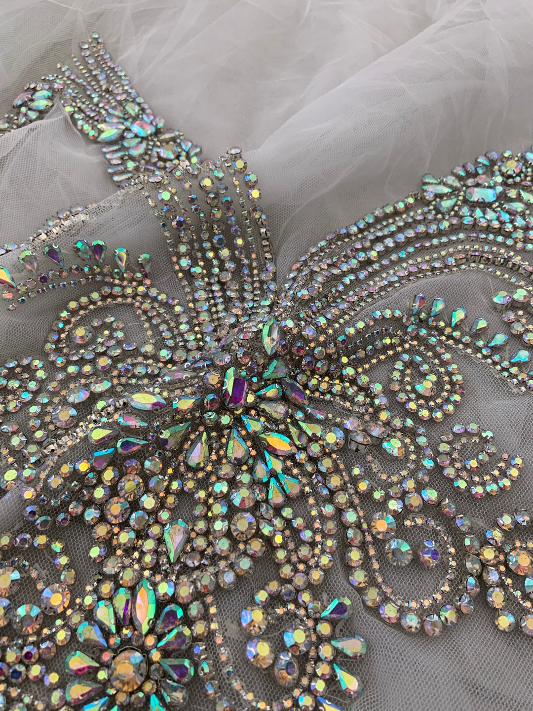 Sparkle Iridescent Rhinestone Applique, Crystal Applique for Bridal ...