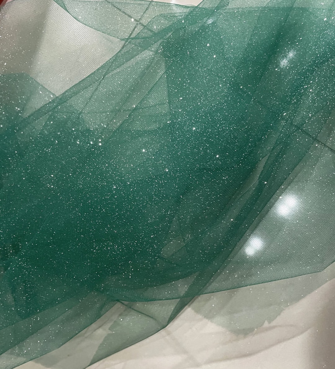 Dark Green Glitter Tulle Fabric Veil Dress Skirt Prop, Decors, Galaxy ...